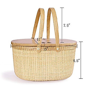 Teng Tian Nantucket Basket Crafts Cane-on-Cane Weave Picnic Basket Shopping Basket Basket Storage Basket Two Swing Handles (Ash Activity Double Open)