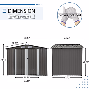 Verano Garden 8x6 FT Outdoor Storage Shed, Galvanized Steel Metal Garden Shed, Double Door W/Lock, Outdoor Storage Tool House for Backyard, Patio, Lawn