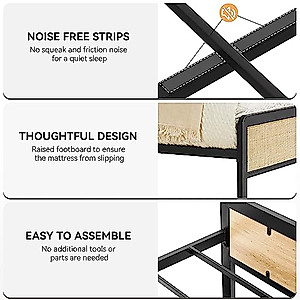 Alkmaar Queen Size Metal Bed Frame with Rattan Headboard and Footboard, Platform Bed Frame with Safe Rounded Corners, Under Bed Storage, Strong Metal Slat Support, No Box Spring Needed
