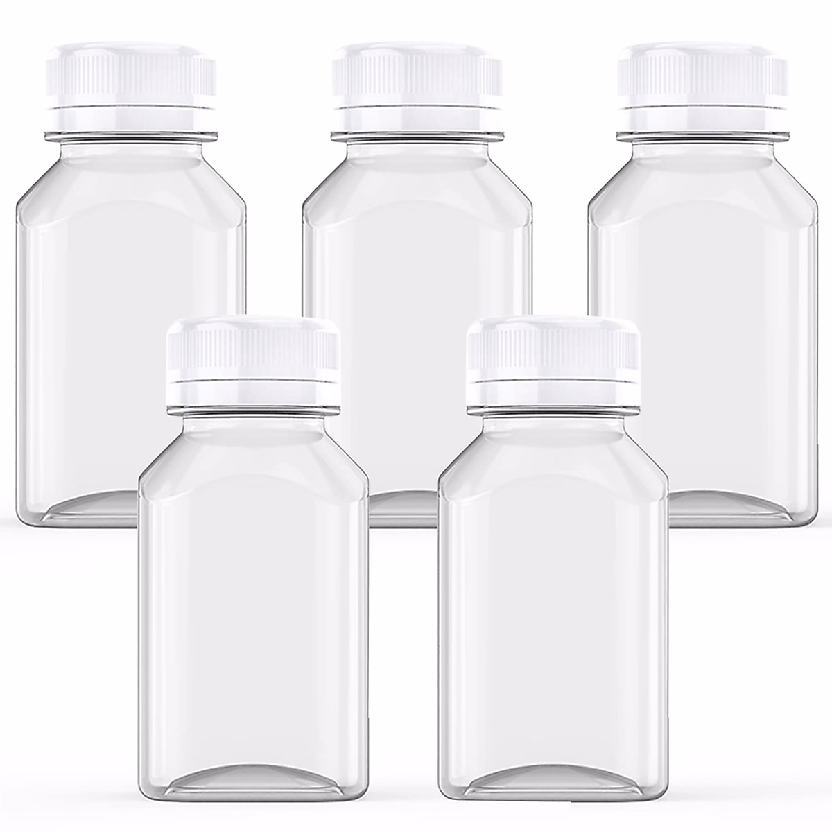 Axe Sickle 5 Pcs 8 Ounce Juice Bottles Plastic Milk Bottles Bulk Beverage Containers with Tamper Evident Caps Lids White for Milk, Juice, Drinks and Other Beverage Containers