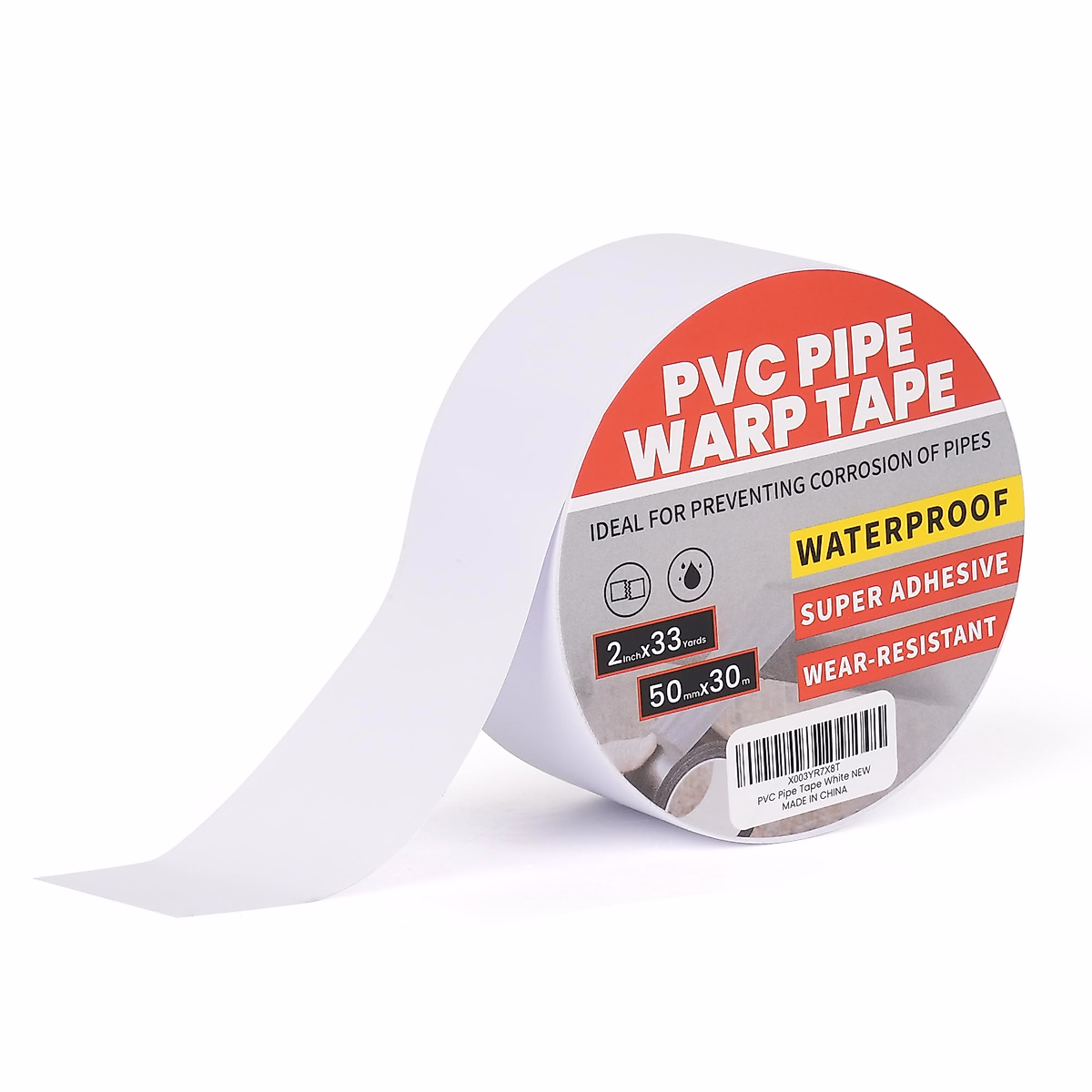 TAPEBEAR Corrosion Protection Pipe Tape, Pipe Wrap Tape for Drain Pipe, Metal Electrical Outdoor Underground Pipe, Waterproof PVC White Tape, Duct Anti-Corrosion and Protection, 2Inch x 33Yard