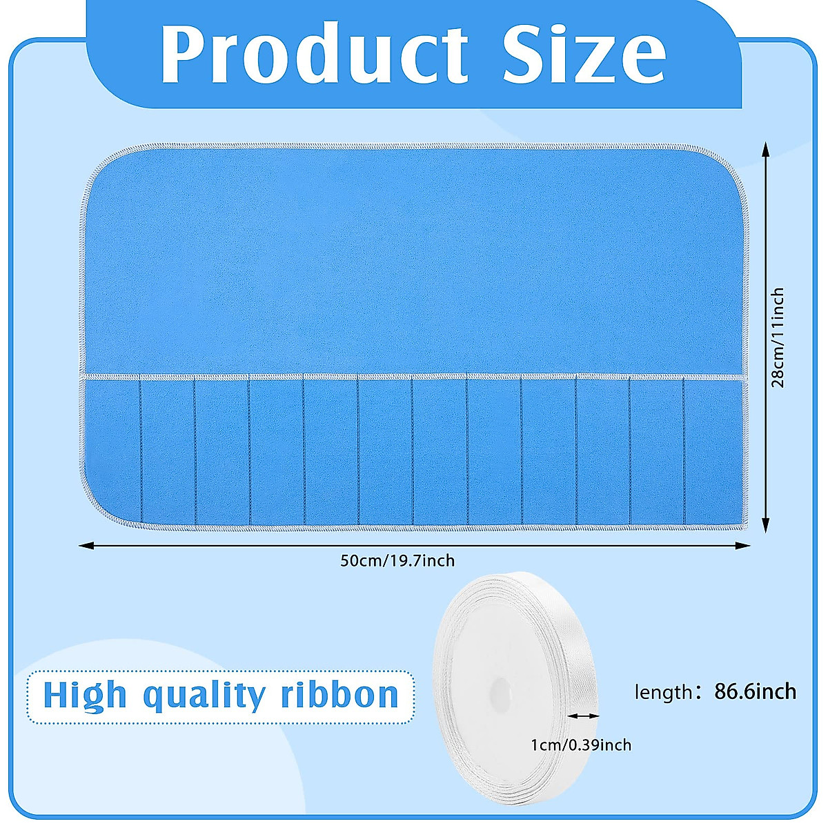 Silver Storage Bags Silver Storage Cloth Anti Tarnish Silver Protector Bags Blue Holder for Silverware Flatware Storage Organizer Place Setting Roll with White Ribbon for Kitchen Utensils (6 Pieces)