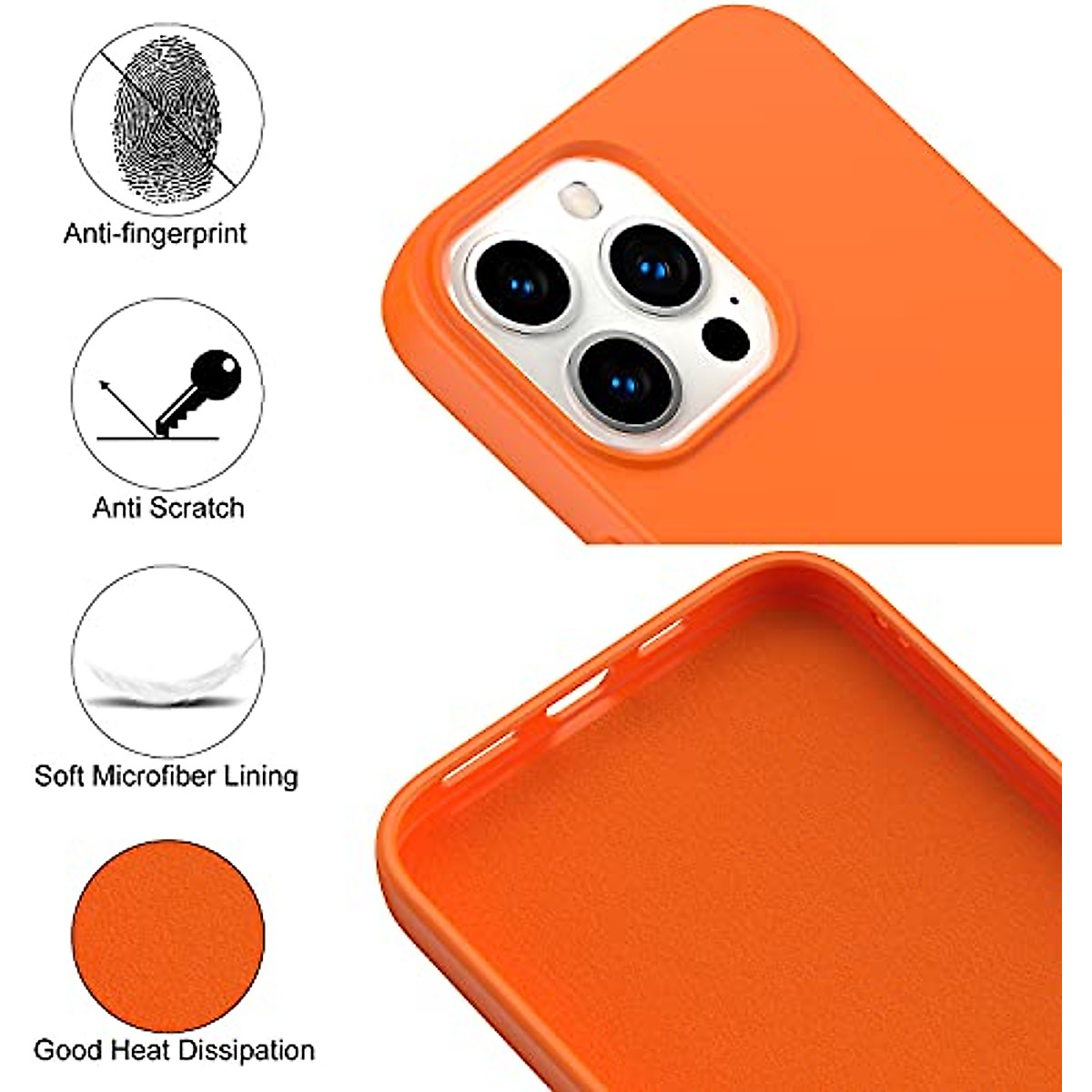 Amytor Designed for iPhone 13 Pro Max Case, Silicone Ultra Slim Shockproof Phone Case with Soft Anti-Scratch Microfiber Lining, [Enhanced Camera Protection] 6.7 inch (Orange)