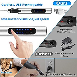 Topretty Electric Engraving Pen Kit, Cordless Rechargeable Grinding Pen with 35 Bits,Portable Mini Engraver Tools,DIY Rotary Etching Pen for Carving Glass Plastic Wood Ceramics Jewelry Manicure-Silver