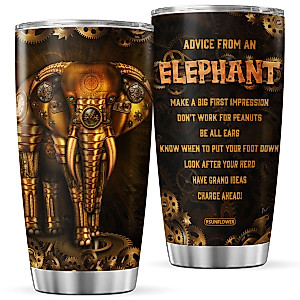 9SUNFLOWER Elephant Mechanic Style Coffee Tumbler Birthday Gifts For Girls Women Steampunk Travel Mug With Lid 20oz Insulated Cup Inspirational Quotes Animal Sayings Vacuum Mugs