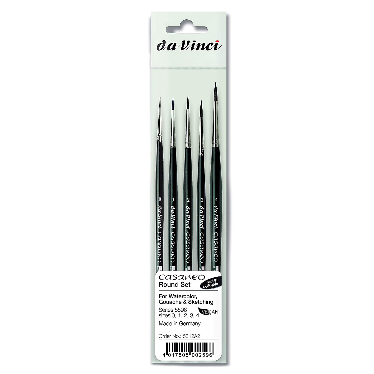 da Vinci Brushes 5598 Casaneo Round (Sizes 0,1,2,3,4) Artist Brush Set, Black, 5 Count