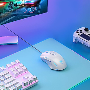WEEMSBOX Gaming Mouse, Wired Gaming Mice [Breathing RGB LED] [Plug Play] High-Precision Adjustable 7200 DPI, 7 Programmable Buttons, Ergonomic Computer USB Mouse for Windows/PC/Mac/Laptop Gamer-White