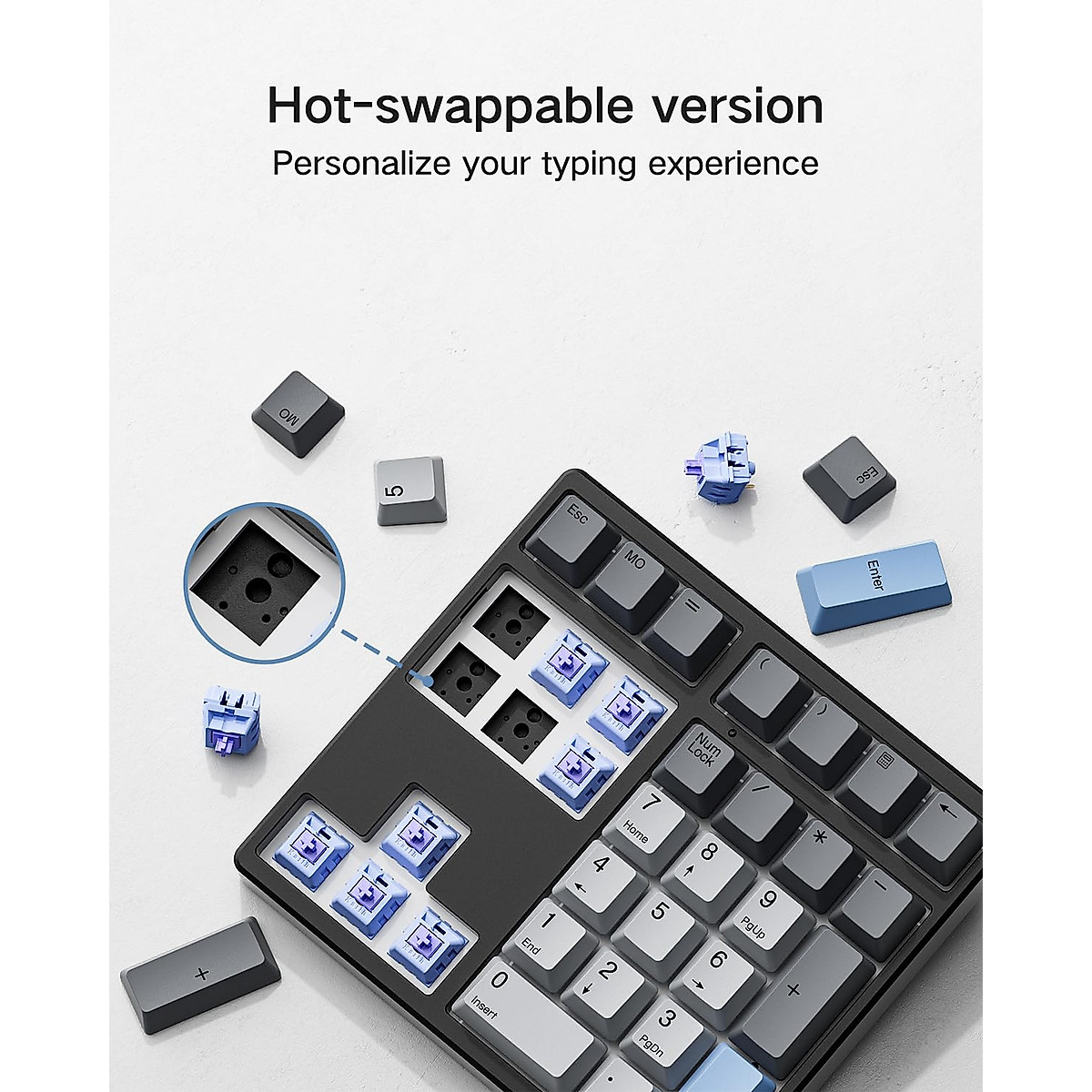 Kisnt Custom Mechanical Number Pad, QMK/VIA Programmable Wired Numpad, 34 Key Hot Swappable USB Numeric Keypad with PBT Keycaps RGB Backlit Number Pad for Laptop, MacBook,PC Desktop