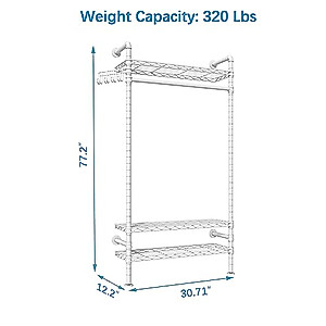 Timate F1 Pipe Clothes Rack Wall Mount Heavy Duty Closet Organizer System Hanging Closet Rack for Clothes, Closet Kit Walk in Closet Systems, Adjustable Storage Closet Shelves Wardrobe Closet, White