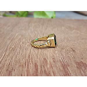 Gold Emerald Statement Ring, 925 Solid Sterling Silver Ring, Square Emerald Signet Ring, Women Ring, Men Ring, Gift Ring, Green Gemstone Ring (Sterling Silver, 8)