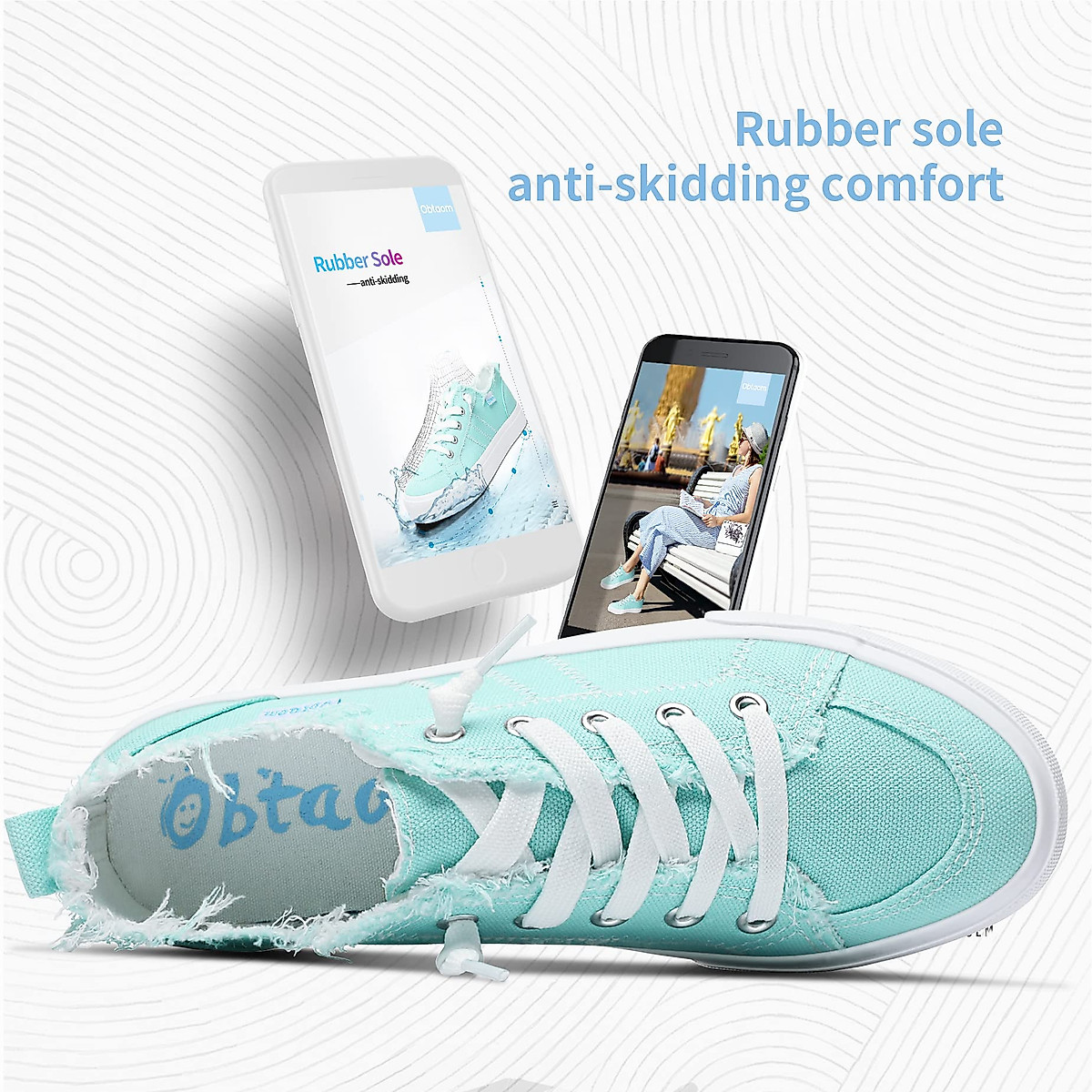 Obtaom Women's Play Fashion Sneaker Comfortable Canvas Slip on Shoes washed Canvas Flats（Light Green，US11）