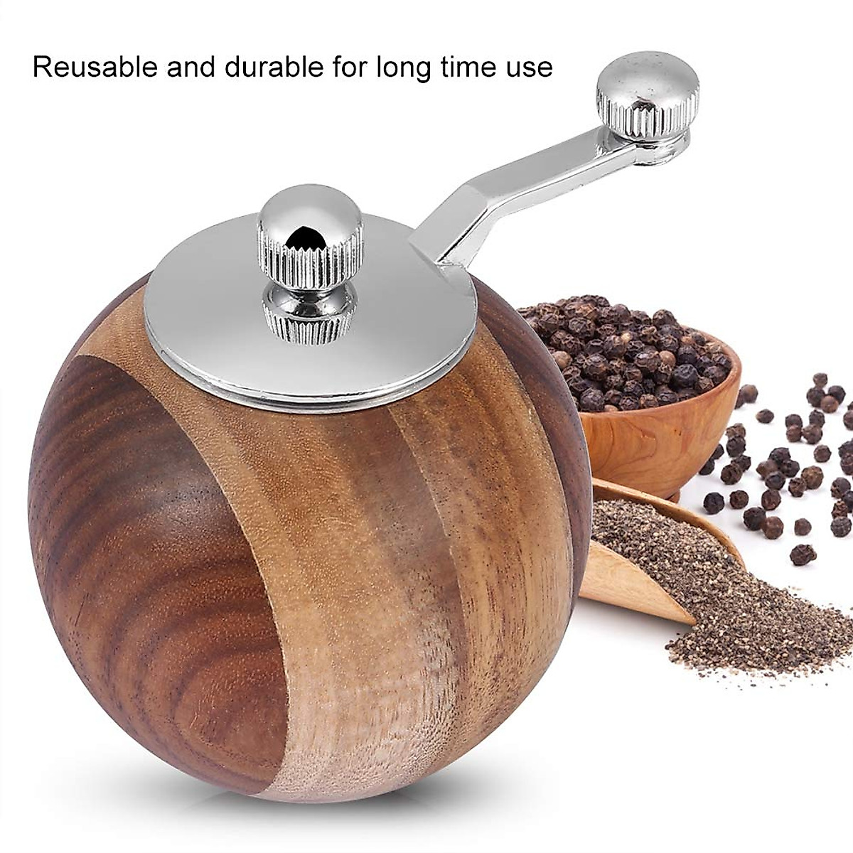 Pepper Mill, Wood Pepper Mill Grinder Spherical Muscat Mill Manual Pepper Mill Bottle Nut and Hard Spice Grinder for Kitchen