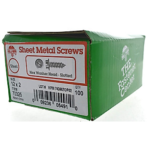 The Hillman Group, zinc 70325 12 x 2-Inch Hex Washer Head Slotted Sheet Metal Screw, 100-Pack, 2 inches