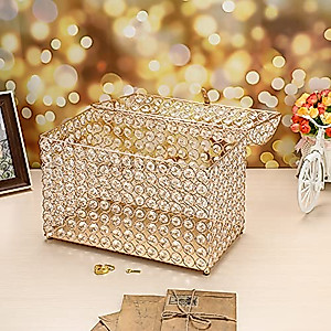 ELLDOO Crystal Wedding Card Box with Heart Lock, Money Card Box Treasure Chest Style Gold Gift for Wedding Receptions, Centerpiece Decor, Anniversary, Keepsake, Gift Display Box