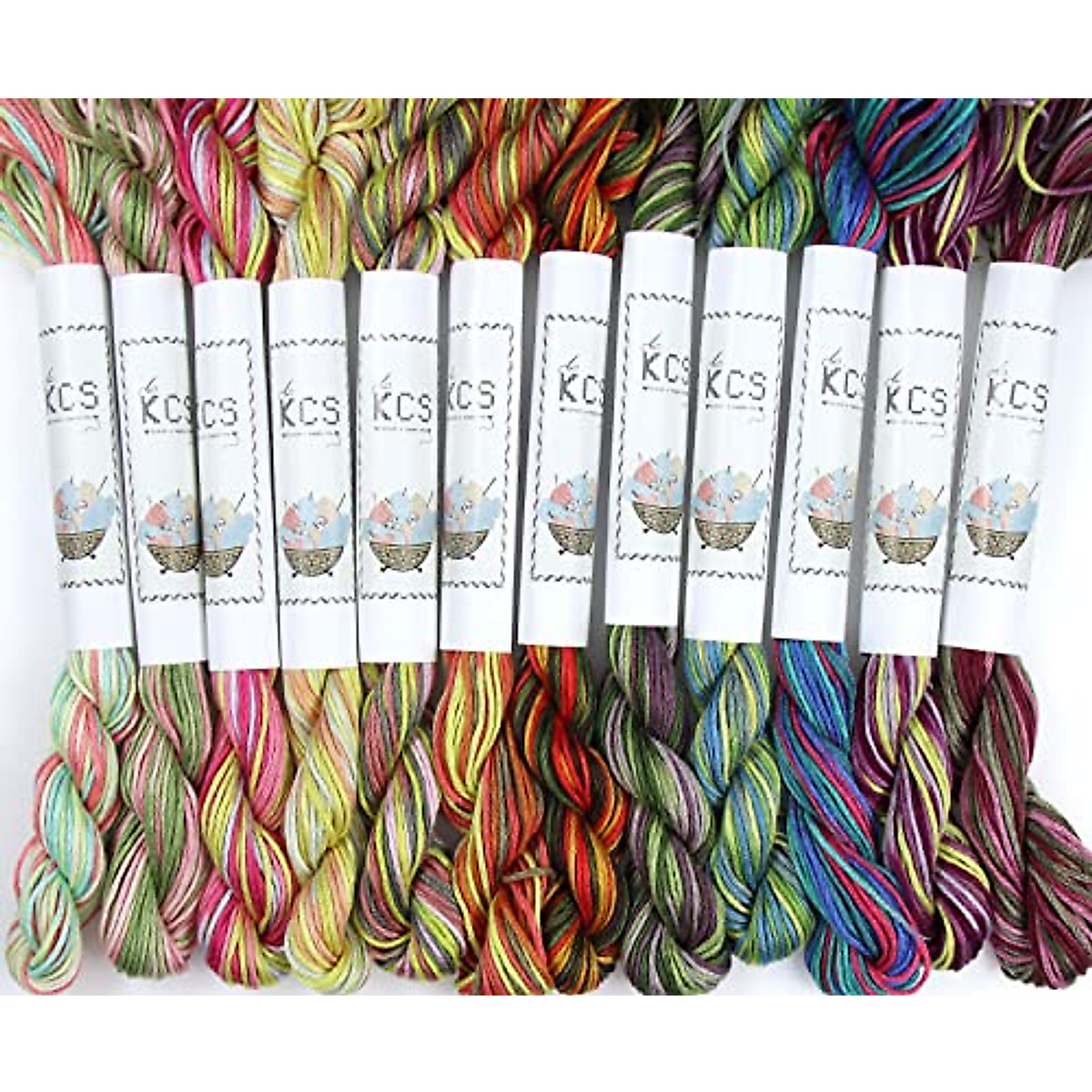 KCS Big skeins of 25 Meters Size 25 Color Variegated Cross Stitch Stranded Threads,12 skeins,01
