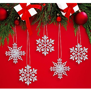 36Pcs Plastic Snowflake Ornaments, Christmas Silver Glitter Snowflake Hanging 4 Inches Large Snowflake Pendants Decorations for Christmas Tree Window Wedding Embellishing Party Decorations(Silver)