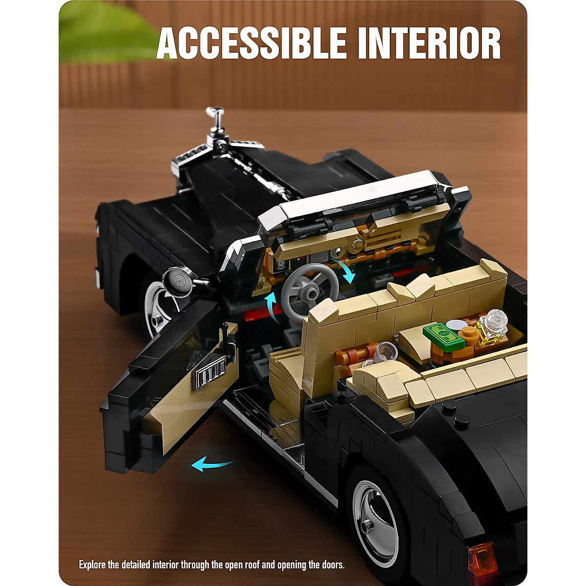 Nifeliz Retro Car ​Silver Cloud MOC Building Blocks and Construction Toy, Adult Collectible Model Cars Set to Build, 1:14 Scale Sports Car Model (1096 Pcs)