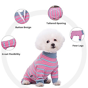 Dog Striped Recovery Suit, Puppy After Surgery Onesie for Female Male Dogs, Dogs Cats Long Sleeve Pajamas Bodysuit, Surgery Abdominal Wound Bandages Clothes, Dog Pant for Shedding Skin Disease