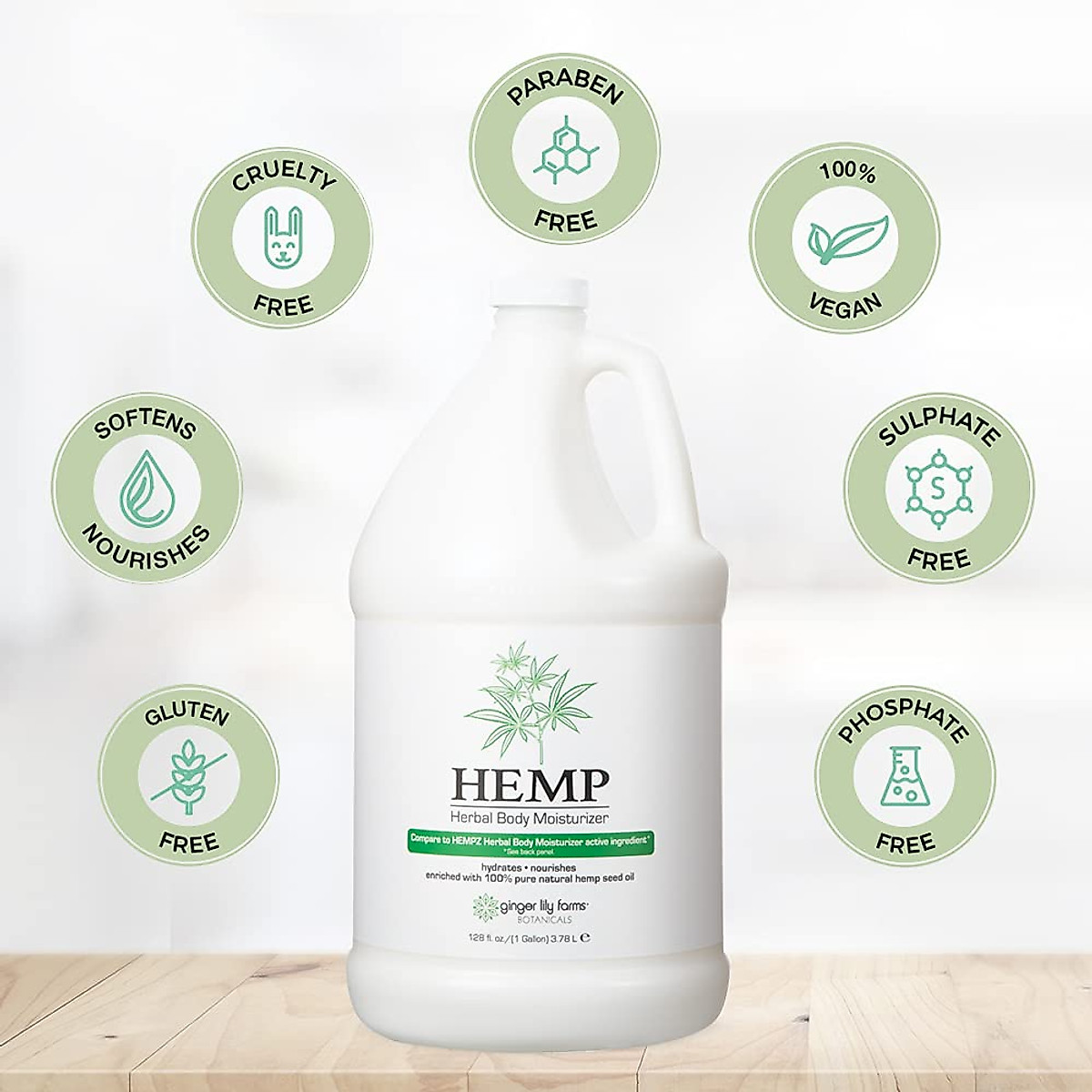 Ginger Lily Farms Botanicals HEMP Herbal Body Moisturizer for Dry Skin, Enriched with Pure Hemp Seed Oil, 100% Vegan & Cruelty-Free, Fruity Floral Scent, 1 Gallon (128 fl. oz.) Refill