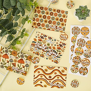 AnyDesign Retro Floral Thank You Cards Bulk 30 Pack Boho Rainbow Flower Note Cards with Matching Seal Stickers Envelopes Hippie Greeting Blank Cards for Birthday Baby Shower Bridal Party, 4 x 6 Inch
