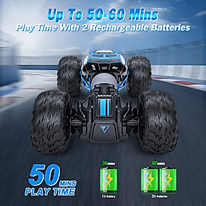 Powerextra Gesture Sensing RC Car, 1:16 Scale Outdoor Remote Control Car Crawler, 4WD Transform RC Car, Double Side All Terrains Toy Stunt Car with Two Batteries, 50+ Mins Play Time for Kids & Boys