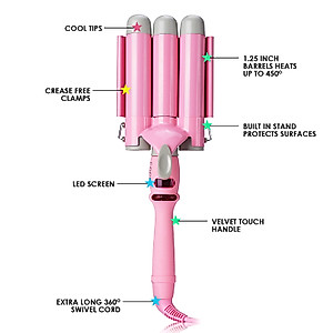 COPOL 3 Barrel Hair Curlers, 32mm Beach Waves Curling Iron Curling Wand for Long Hair with Temperature LED Indicator/Adjustable Bracket/Heat Proof Glove. 80-210℃Heat Up Quickly Curling Iron