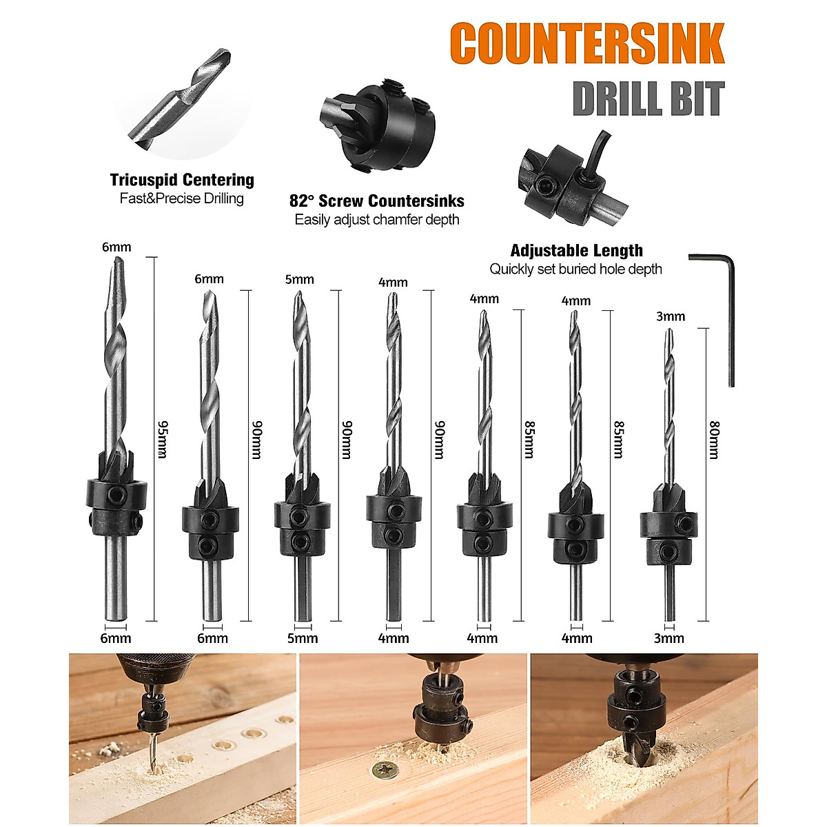 35 Pack Woodworking Chamfer Drilling Tools, 7pcs Countersink Drill Bit Set, 3pcs High Speed Steel Step Drill Bits, 6pcs Chamfer Drill Bit, 8pcs Wood Plug Cutter, 1 Automatic Center Punch for Wood, Met