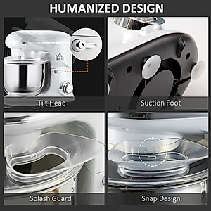 HOMCOM Stand Mixer with 6+1P Speed, 600W Tilt Head Kitchen Electric Mixer with 6 Qt Stainless Steel Mixing Bowl, Beater, Dough Hook, White