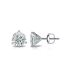 Diamond Wish 3/4 Carat Lab Grown Diamond Round Stud Earrings for Women in 14k White Gold (E-F, VS1-VS2, 0.75 cttw) 3-Prong Martini Setting Screw Back