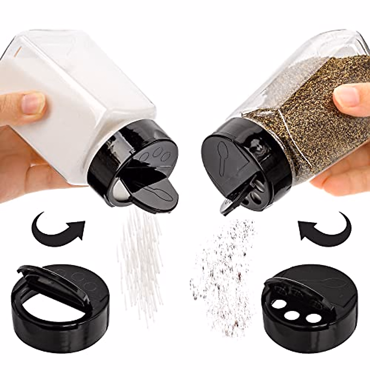 Tebery 16 Pack Clear Plastic Spice Jars with Black Flap Cap, 9OZ Seasoning Jars Storage Container Bottle To Pour Or Sifter Shaker for Storing Spice, Herbs and Powders