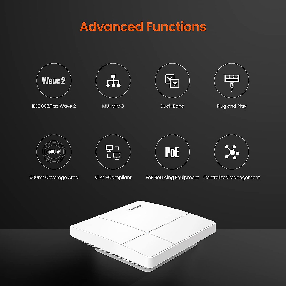 Tenda AC1200 Dual Band Gigabit Wireless Access Point, Ceiling Mount WiFi Access Point, Coverage 3200 sq.ft|PoE Powered|Surport IEEE 802.11ac Wave 2 and MU-MIMO|White(I24)