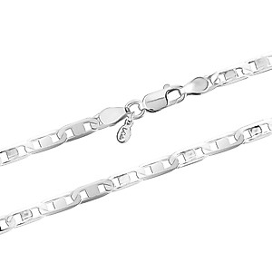 LeCalla 925 Sterling Silver Italian 4 MM Diamond-Cut Solid Flat Mariner Link Chain Necklace for Men and Women 24 Inches