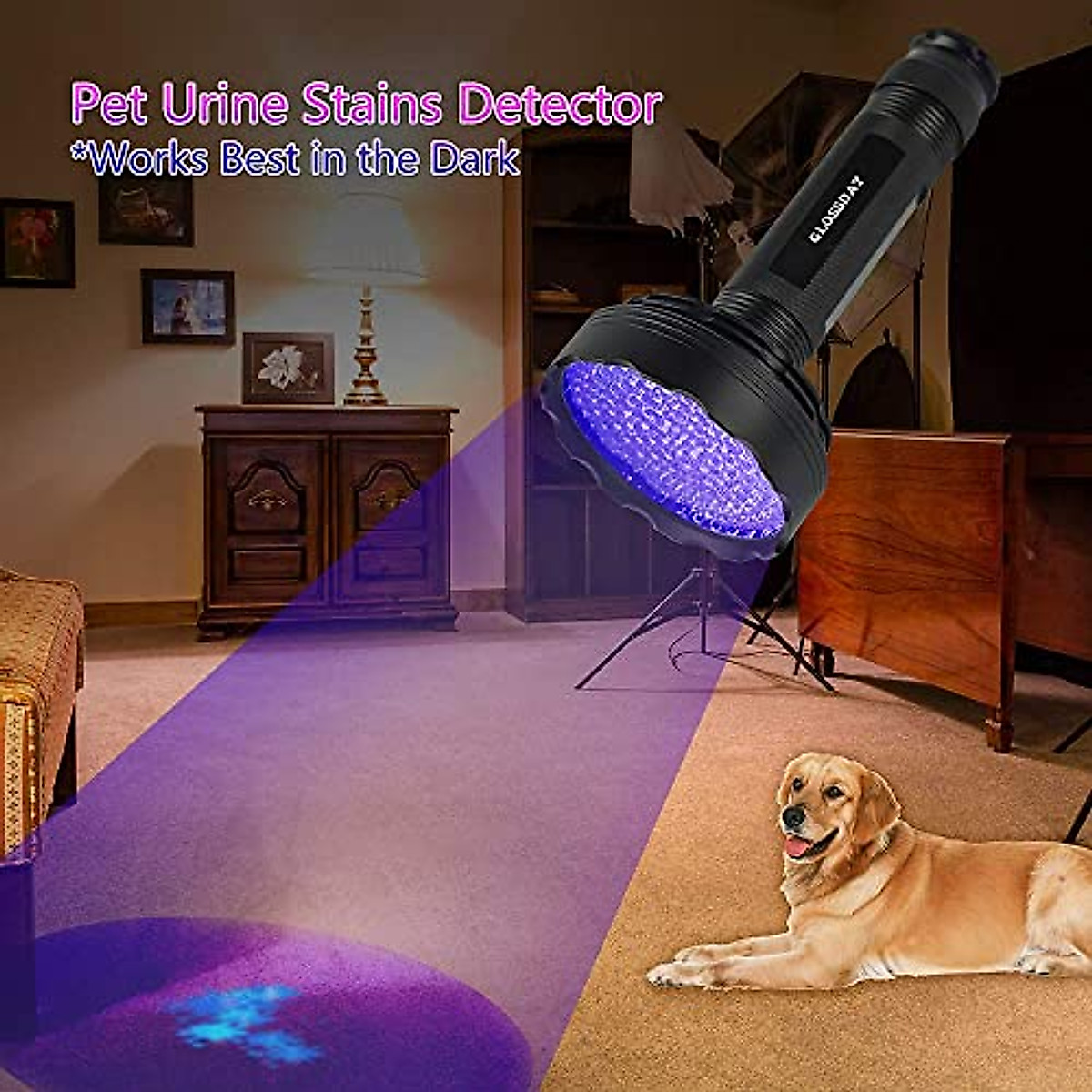 GLOSSDAY Blacklight Flashlight,128 LED UV Flashlights, Upgraded Bright Ultraviolet Flashlight Professional Black Light for Dog/Cat, Hunting Scorpions