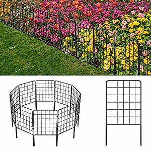 Skcoipsra Decorative Garden Fence 10 Pack, 24in(H) x 10ft(L) No Dig Animal Barrier Fence, Rustproof Metal Fencing for Yard, Dog Rabbits Wire Section Garden Edging Border for Yard Patio Garden, Grid