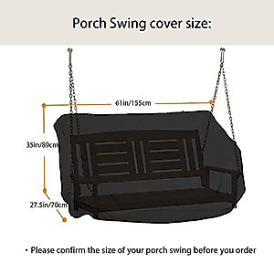 Hanging Porch Swing Cover Hammock Swing Cover Water Resistant Oxford Fabric Outdoor Swing Chair Cover Canopy Replacement Cover All Weather Protected Patio Swing Furniture Cover-61x28x(35-28)’’ (Black)
