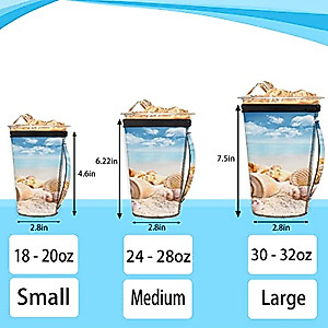Beach Starfish Seashell Reusable Iced Coffee Cup Sleeve with Handle Neoprene Ice Coffee Cup Sleeve Small 18-20 oz Insulator Drink Holde for Coffee Cups Water Beverages Bottle