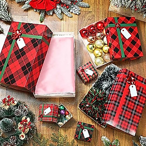 Qilery 24 Pieces Christmas Gift Boxes with Lids and Red Bows Buffalo Plaid Christmas Gift Wrap Boxes 4 Sizes Bulk Gift Boxes Shirt Box for Wrapping Xmas Holiday Present (Plaid)