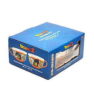 JUST FUNKY Dragon Ball Z 24 oz Ceramic Ramen Bowl with Lid | Microwaveable Soup Mug with Vented Lid | Goku & Vegeta Design Soup Bowl | Anime Gift | Dragon Ball Merch | Officially Licensed