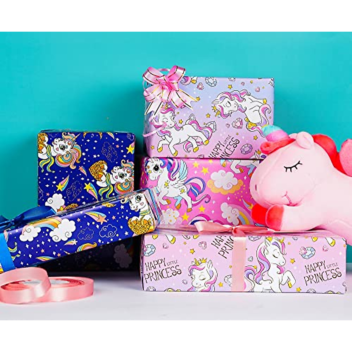 Titiweet Unicorn Wrapping Paper for Girls Kids - 12 Sheets Princess Wrapping Paper for Christmas Birthday Holiday, 20 x 28 Inches Per Sheet