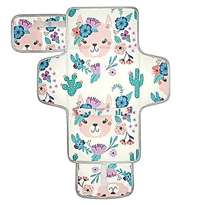 Bulletgxll Llama Cactus Portable Diaper Changing Pad Waterproof Changing Pad with Baby Tissue Pocket and Magic Stick for Newborn Baby.