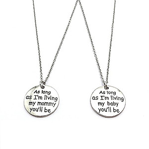 Mother Daughter Gift Key chain Set Mother Daughter Love Circular Tag Necklace Key Chain as long as I'm living Jewlery (Necklace Set(2pcs))