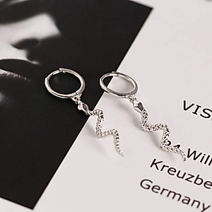 Snake Dangle Small Hoop Earrings 925 Sterling Silver Personalized Punk Drop Animal Earring Huggie Hoops 10mm Hypoallergenic Fashion Ear Jewelry (Silver)
