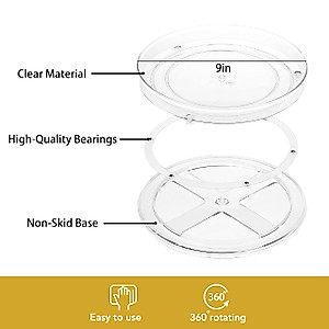 URALFA 9 Inch Lazy Susan Spice Rack Organizer, 360 Degree Rotating Round Lazy Susan Turntable for Cabinet, 2-Pack, Clear