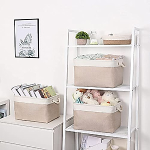 Bidtakay Baskets Set Fabric Storage Bins-Beige Bundled Baskets of 3 Medium Baskets 15" X 11" X 9.5" + 6 Small Baskets 11.8" X 7.8" X 5" for Organizing, Closets