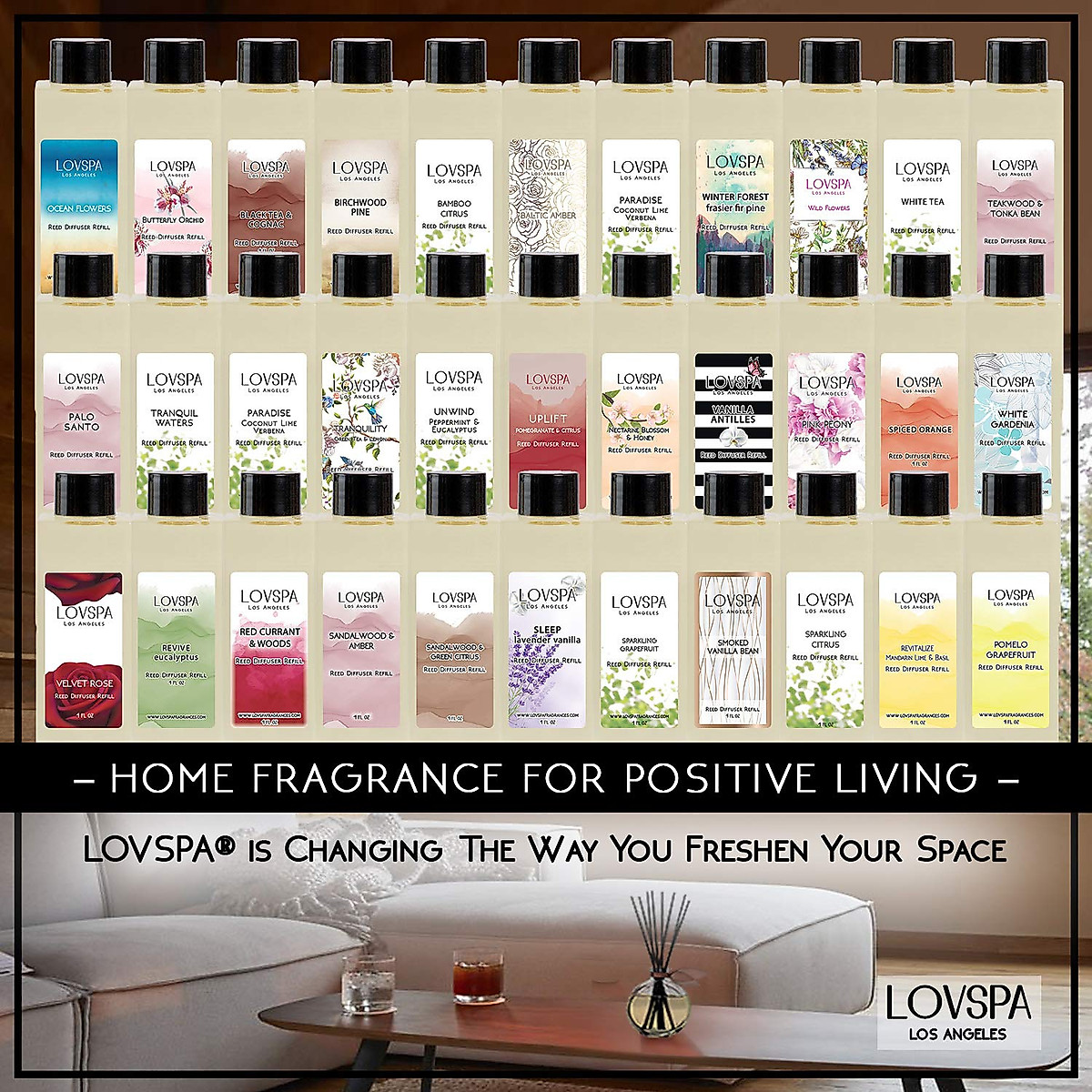 LOVSPA Refresh Sicilian Blood Orange Citrus Essential Oil Reed Diffuser Set with Real Orange Pieces! Aromatherapy Fragrance Room Air Freshener