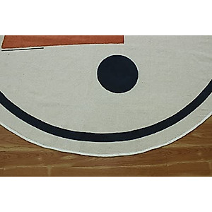 Casavani Hand Block Printed Cotton Dhurrie Moroccan Tassel Rug Round Area Rug Easy Care Washable Rugs for Doormat Entryway Living Room Bedroom Hallway Balcony 8x8 Feet Square