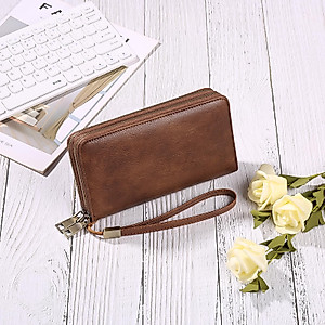 GAEKEAO Wallet for Women Clutch RFID Blocking Leather Wristlet Purse Large Capacity Credit Card Holder with Grip Hand Strap