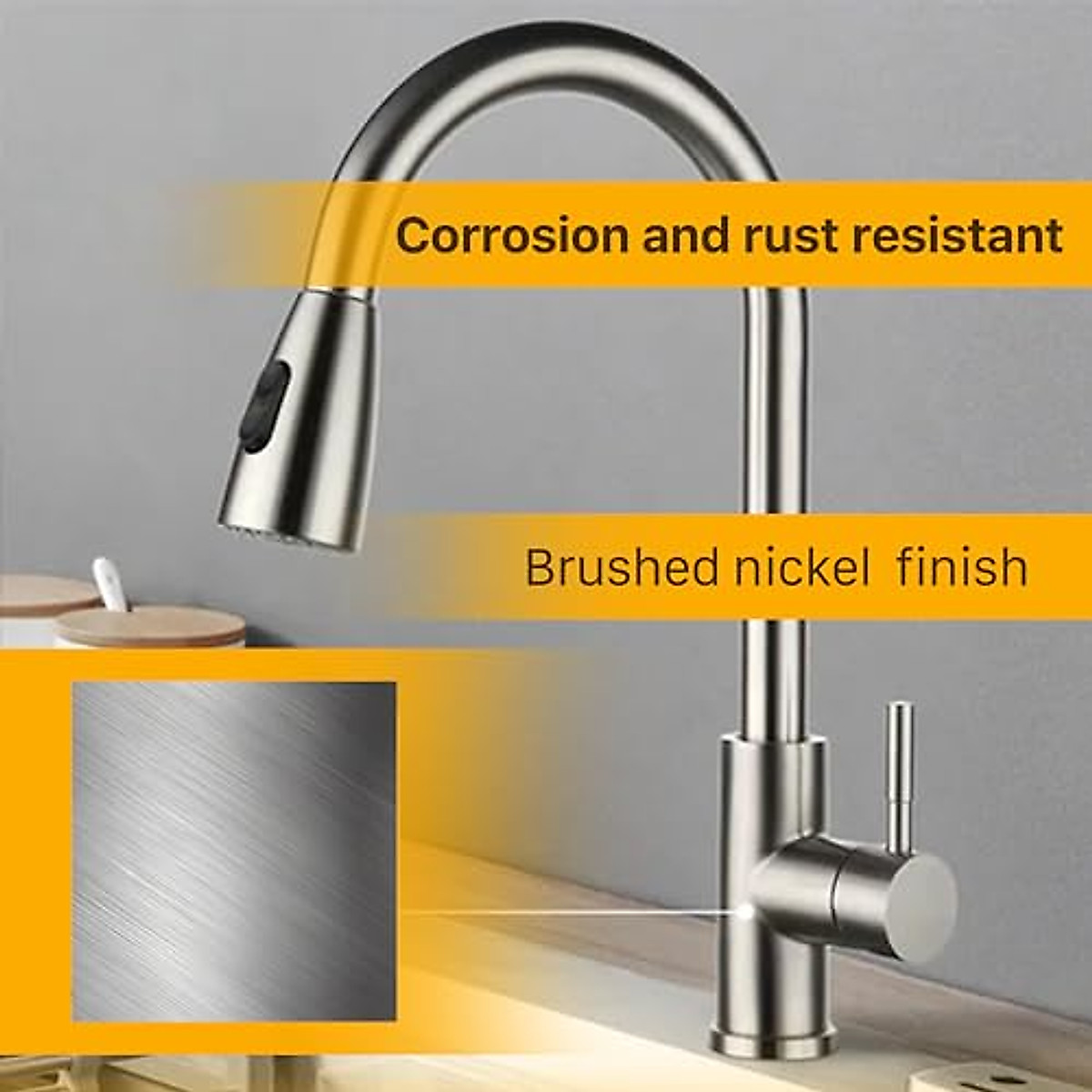 Generic Kitchen Faucet with Extendable Sprayer, Single Handle Hot and Cold Water Kitchen Faucet, Stainless Steel Faucet, Three Use Modes Faucets, Brushed Finish