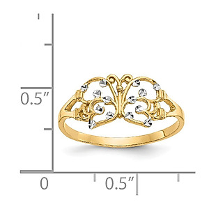 Size - 7.25 - Solid 14k Yellow & White Two Tone Gold Diamond Cut Butterfly Fashion Ring (1 to 9 mm)