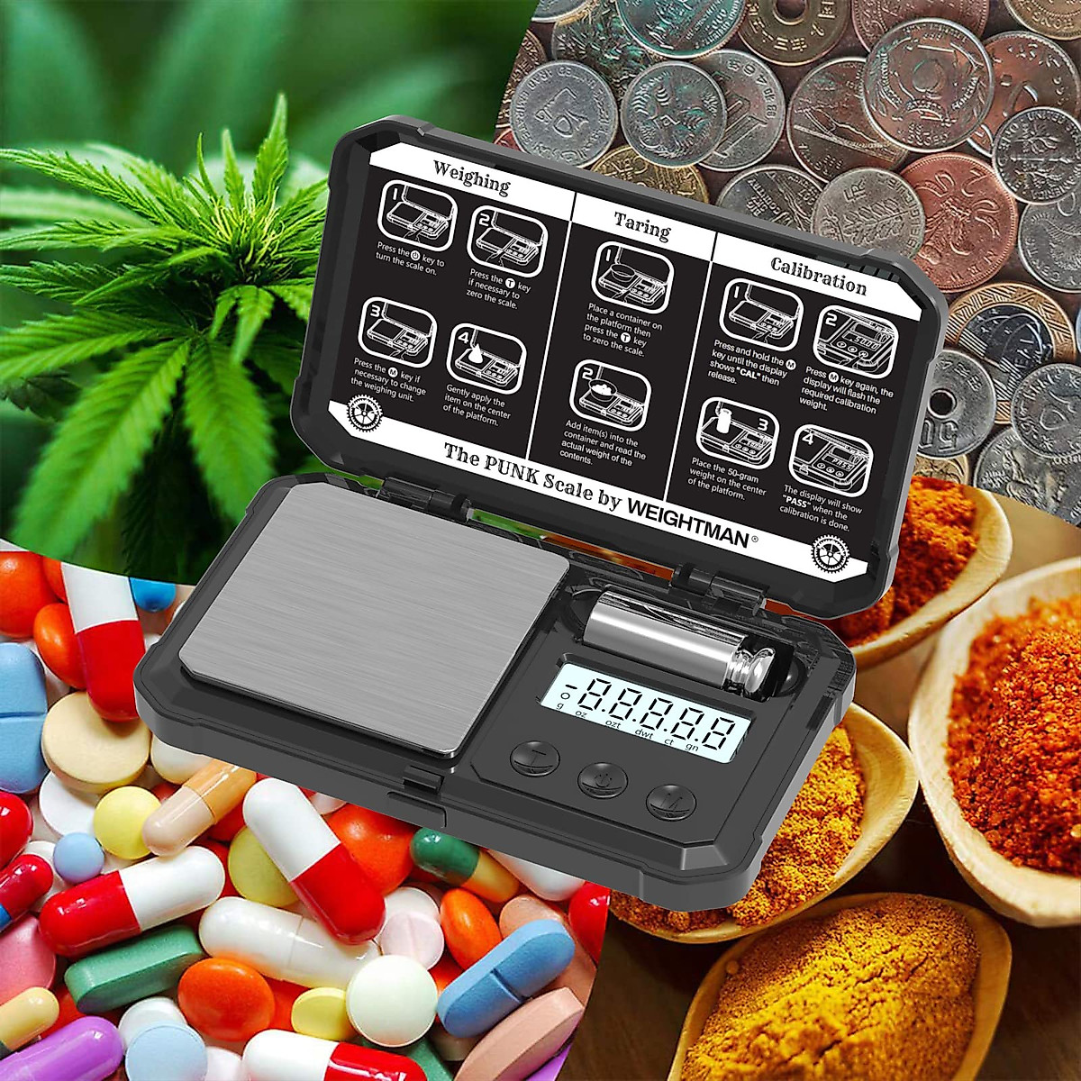 WEIGHTMAN Gram Scale, 200/0.01g Black Scale, Scales Digital Weight Grams with 50G Calibration Weight, Digital Pocket Scale Gram and OZ, Small Digital Scale 6 Units, Large LCD Screen, Battery Included